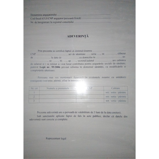 Adeverinta salariat A4